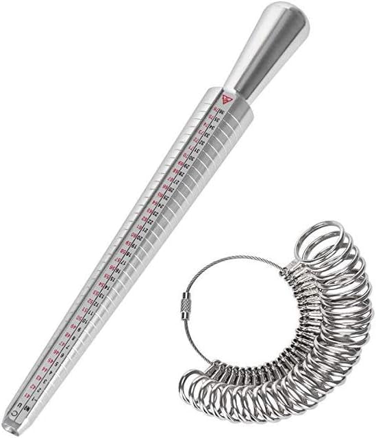 US Ring Sizer Mandrel Measurement Scales Kit Tools with Finger Gauge ...