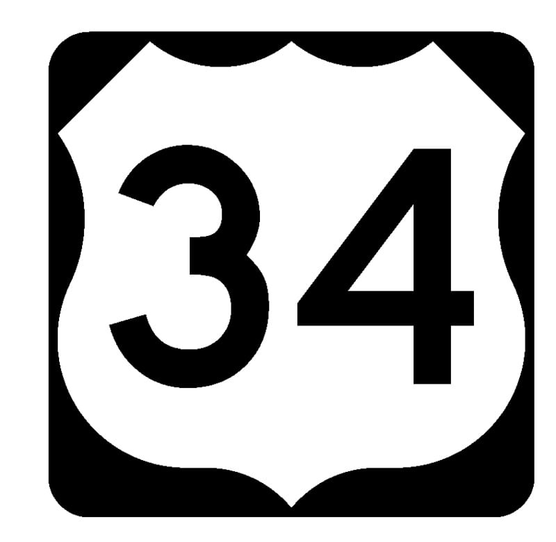 US Route 34 Metal Sign Decal Highway Sign Road Sign Size: 8 inch x 8 ...