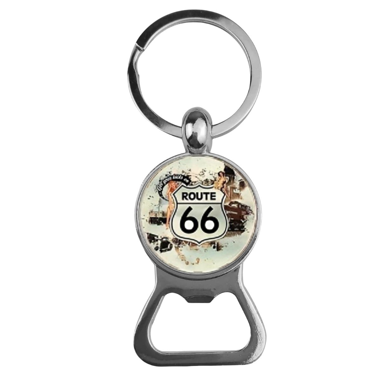 US Route 66 Bottle Opener Keychain fashion Classic Key Ring with Round ...