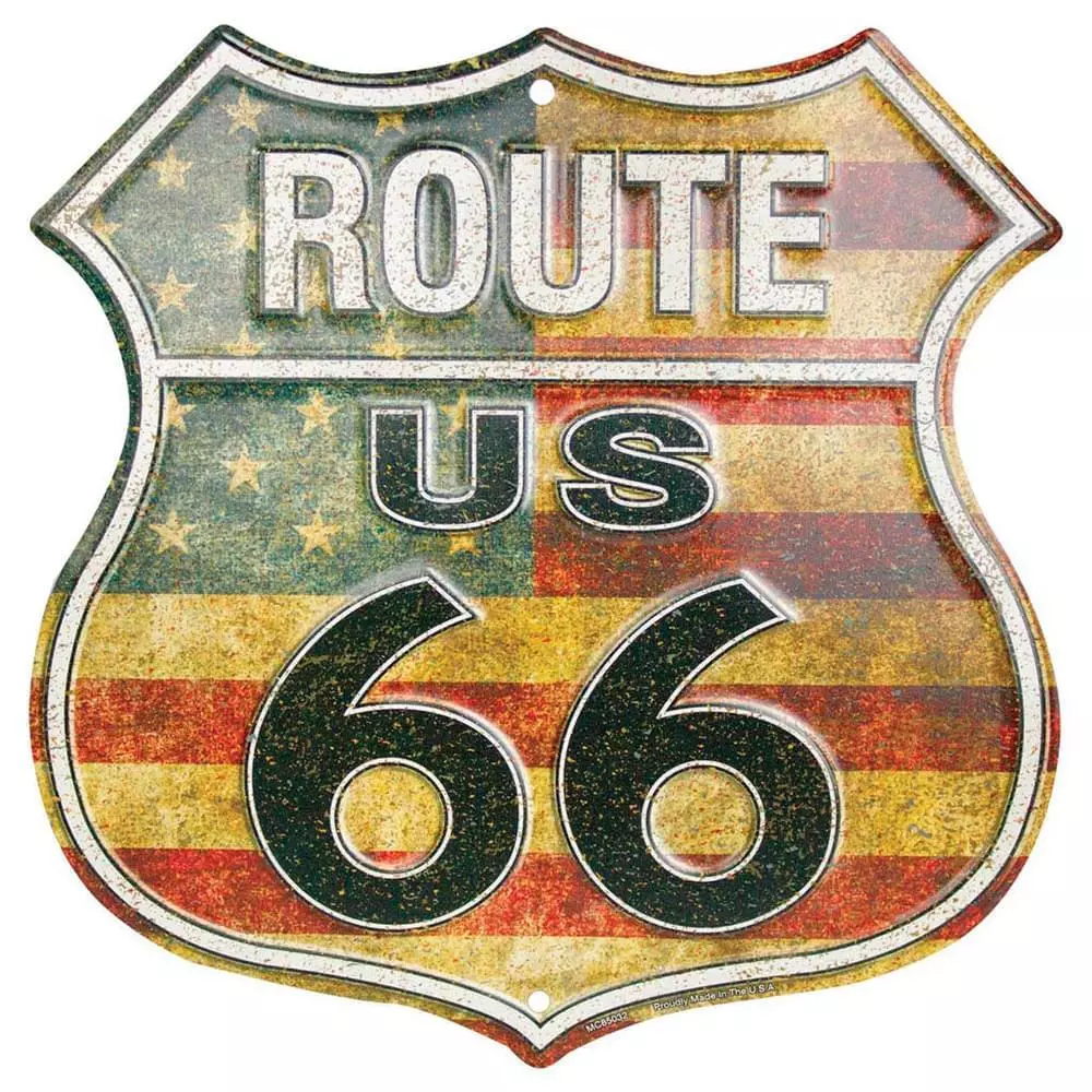 US Route 66 USA Flag 11 X 11" Shield Metal Tin Embossed Historic ...