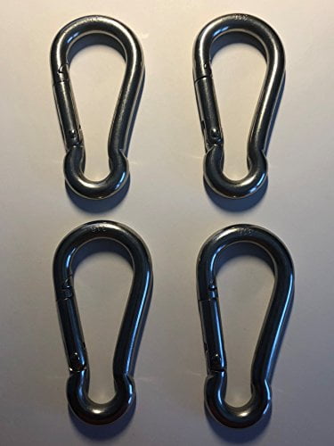 US STAINLESS 4 Pieces Stainless Steel 316 Spring Hook No Eye Carabiner ...