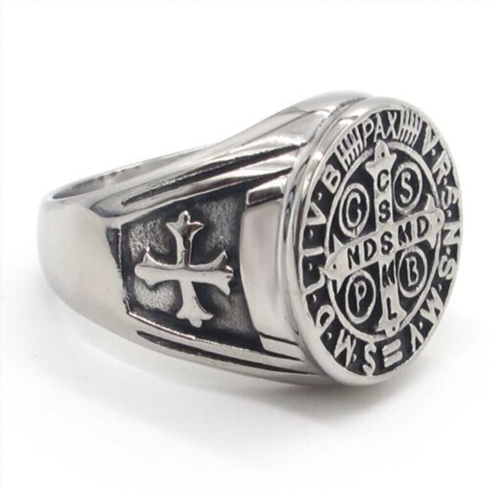 US St Benedict Exorcism Ring Silver Stainless Steel Catholic Roman ...