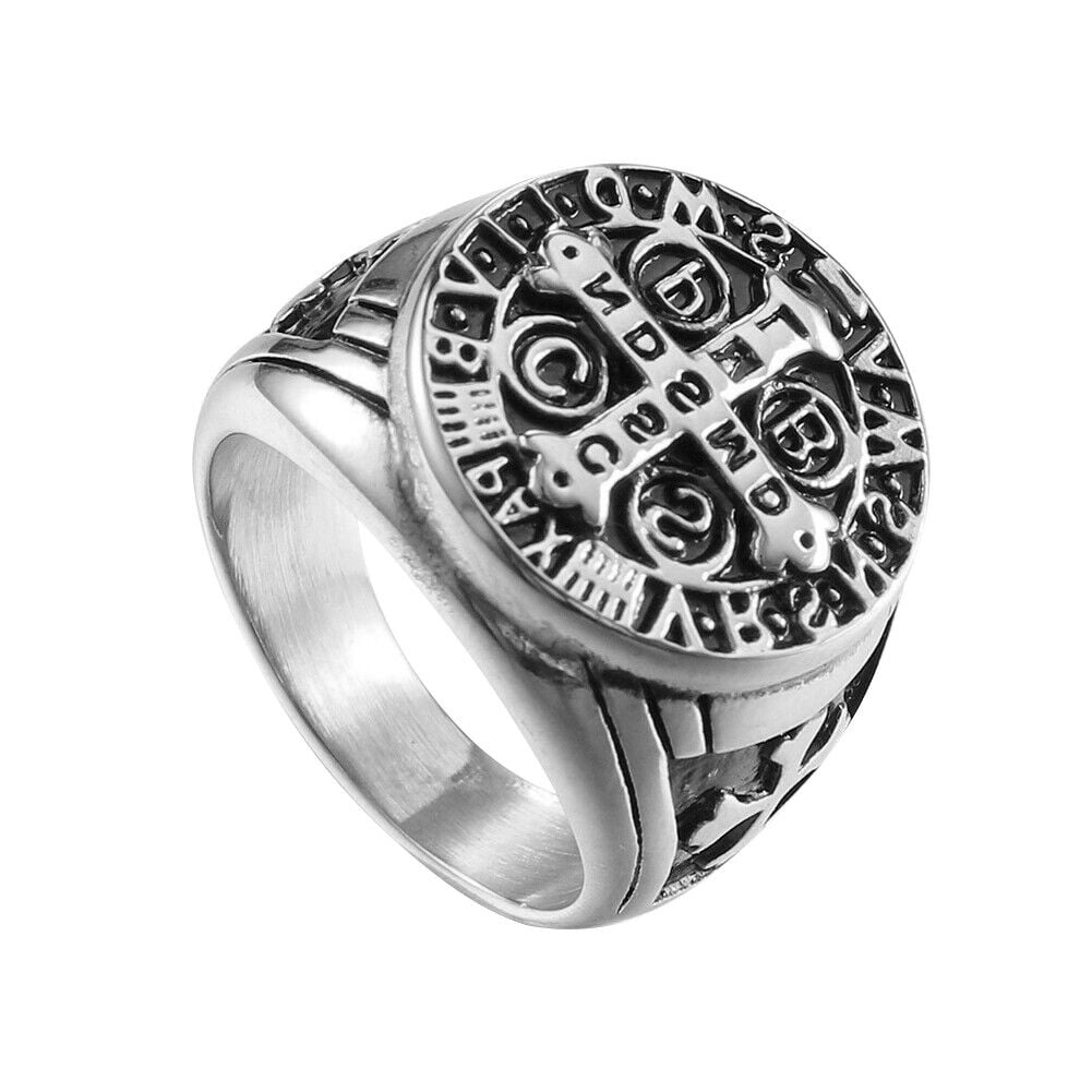 US St Benedict Exorcism Ring Silver Stainless Steel Catholic Roman ...