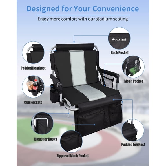 Stadium Seat with Back Support, Portable Fording Bleacher Chair with ...