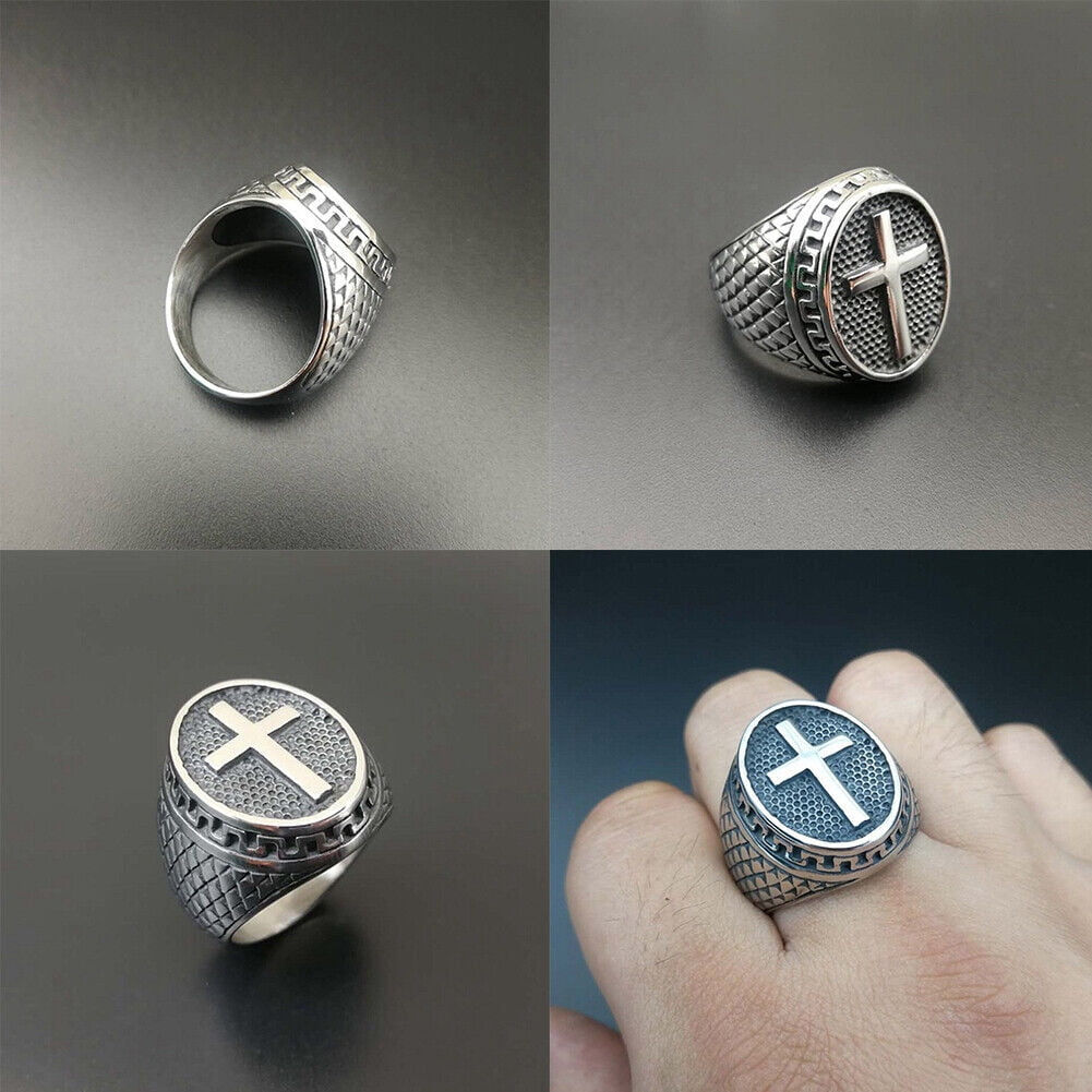 US Stainless Steel Mens Christian Cross Ring For Men Women Silver Size ...