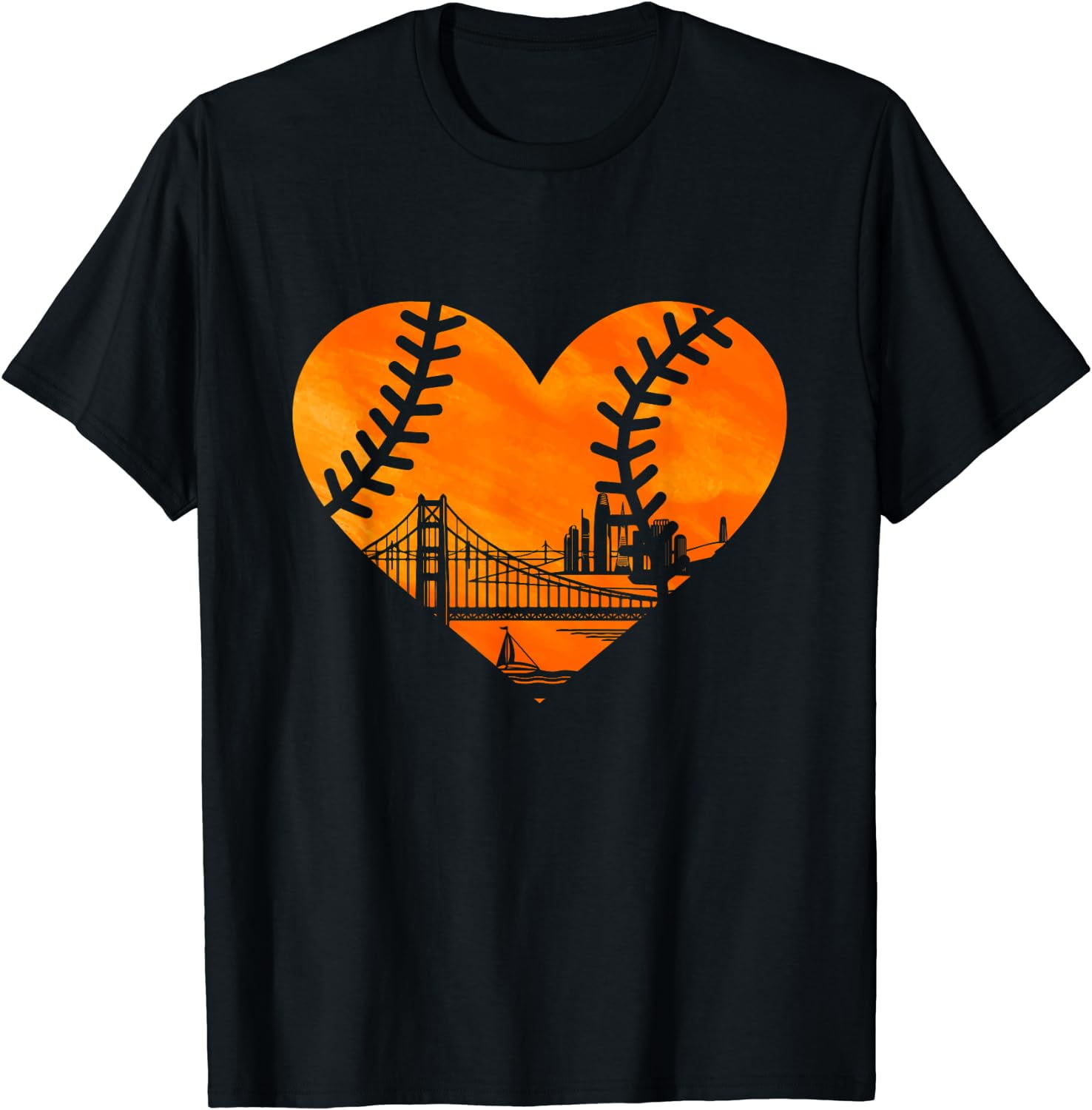 US State San Francisco Baseball Vintage Heart T-Shirt Black - Walmart.com
