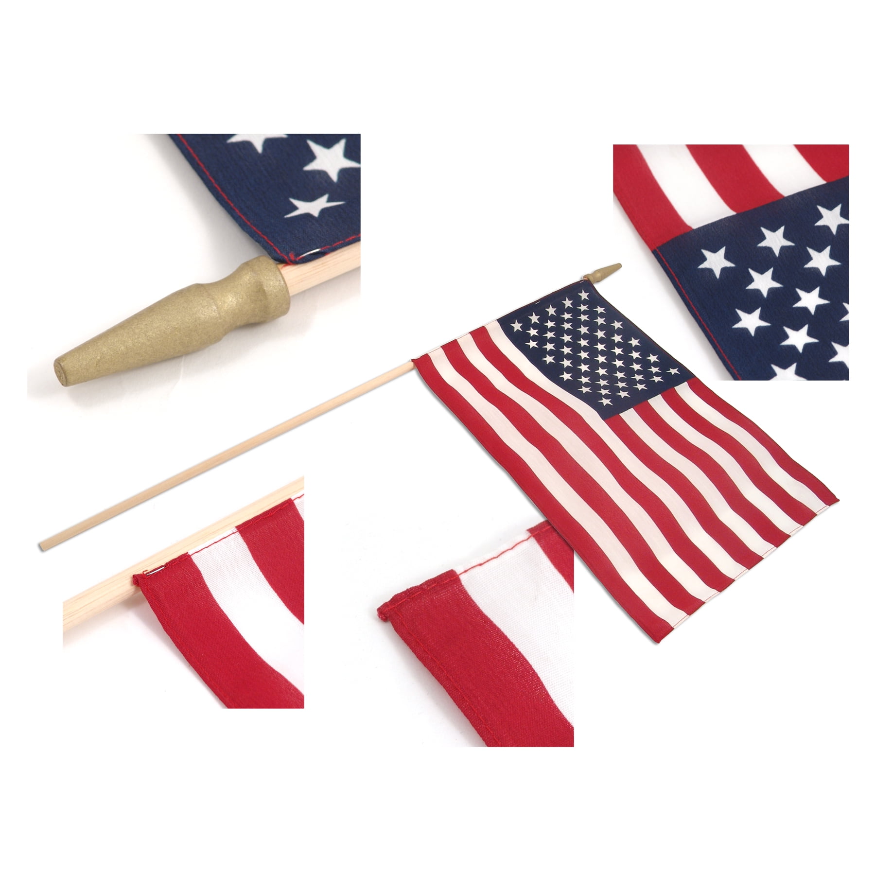 US Stick Flag 12"x18" 30" x 3/8" Sewn Edges -US Made - Walmart.com