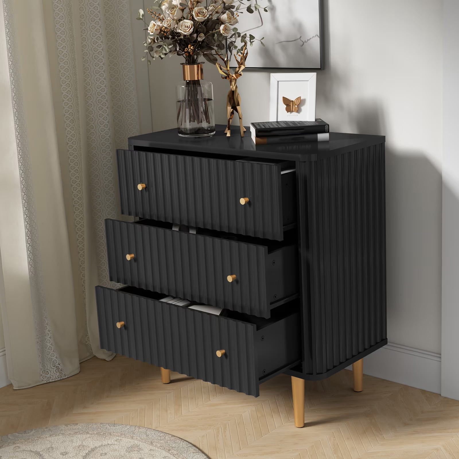 US Stock CQCYD Modern 3 Drawer Dresser For Bedroom Storage Chest Of ...