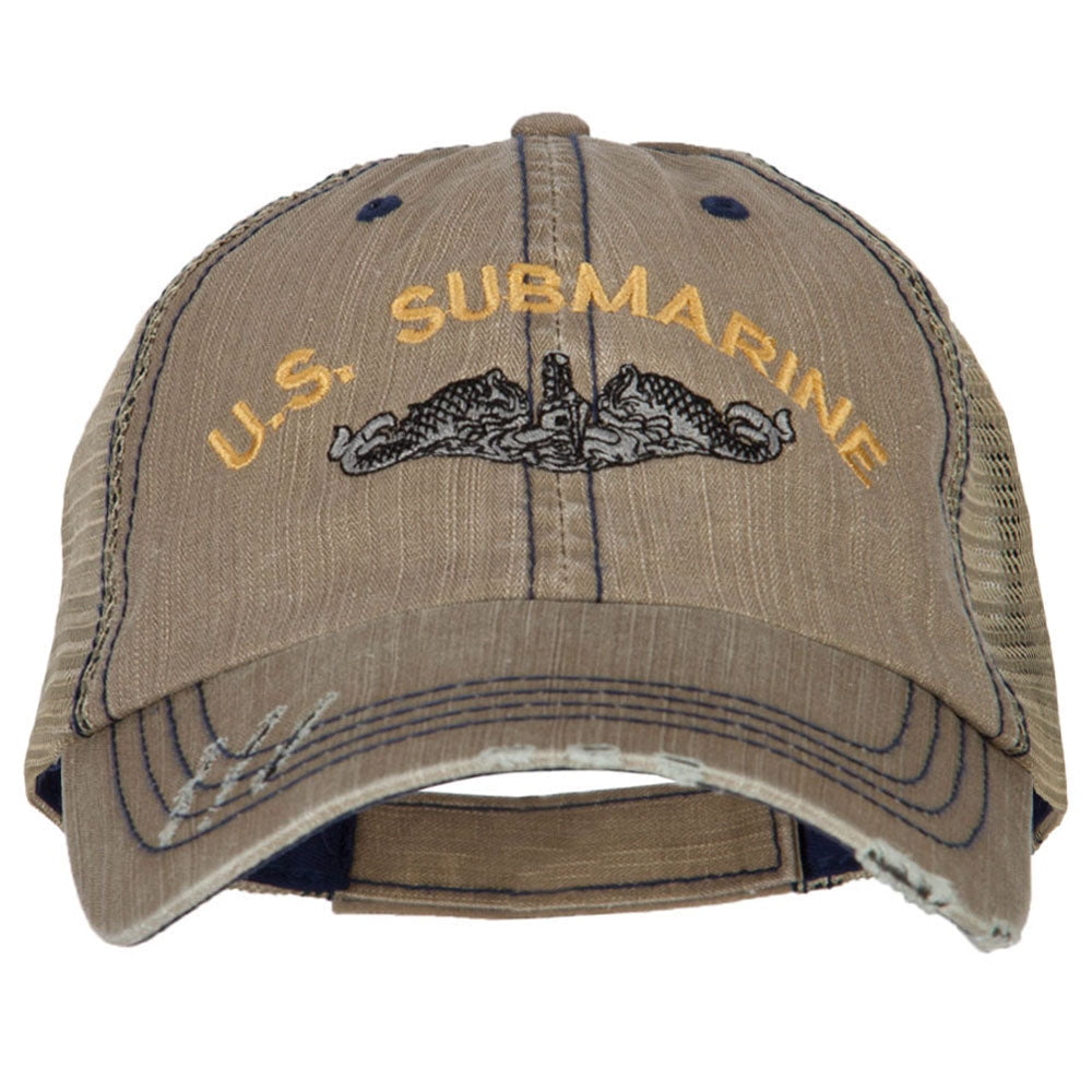 US Submarine Embroidered Low Profile Cotton Mesh Cap - Khaki OSFM ...