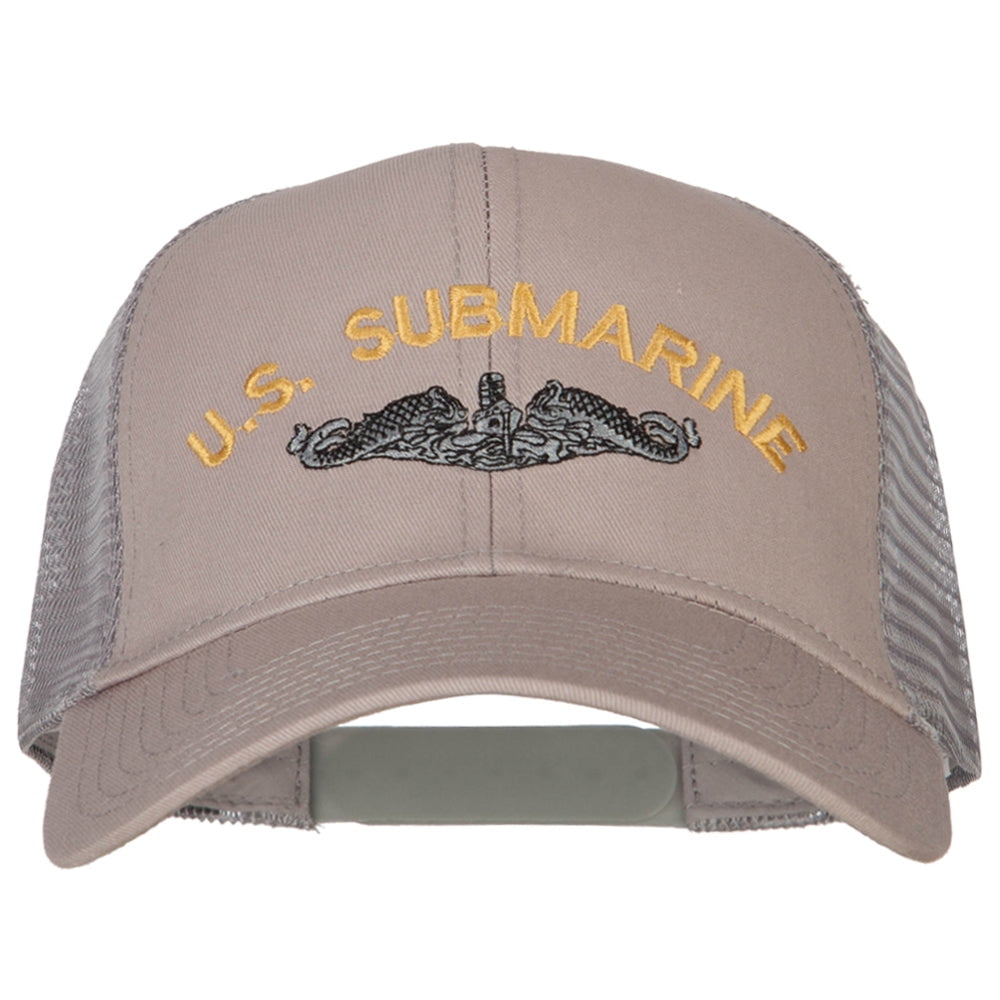 US Submarine Logo Embroidered Solid Cotton Mesh Pro Cap - Grey OSFM ...