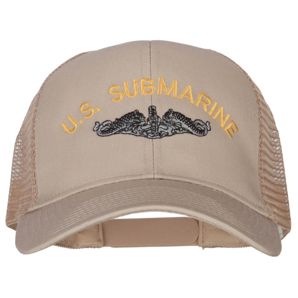 US Submarine Logo Embroidered Solid Cotton Mesh Pro Cap - Khaki OSFM ...