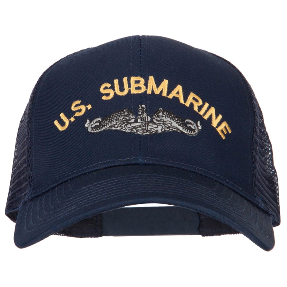 US Submarine Logo Embroidered Solid Cotton Mesh Pro Cap - Navy OSFM ...