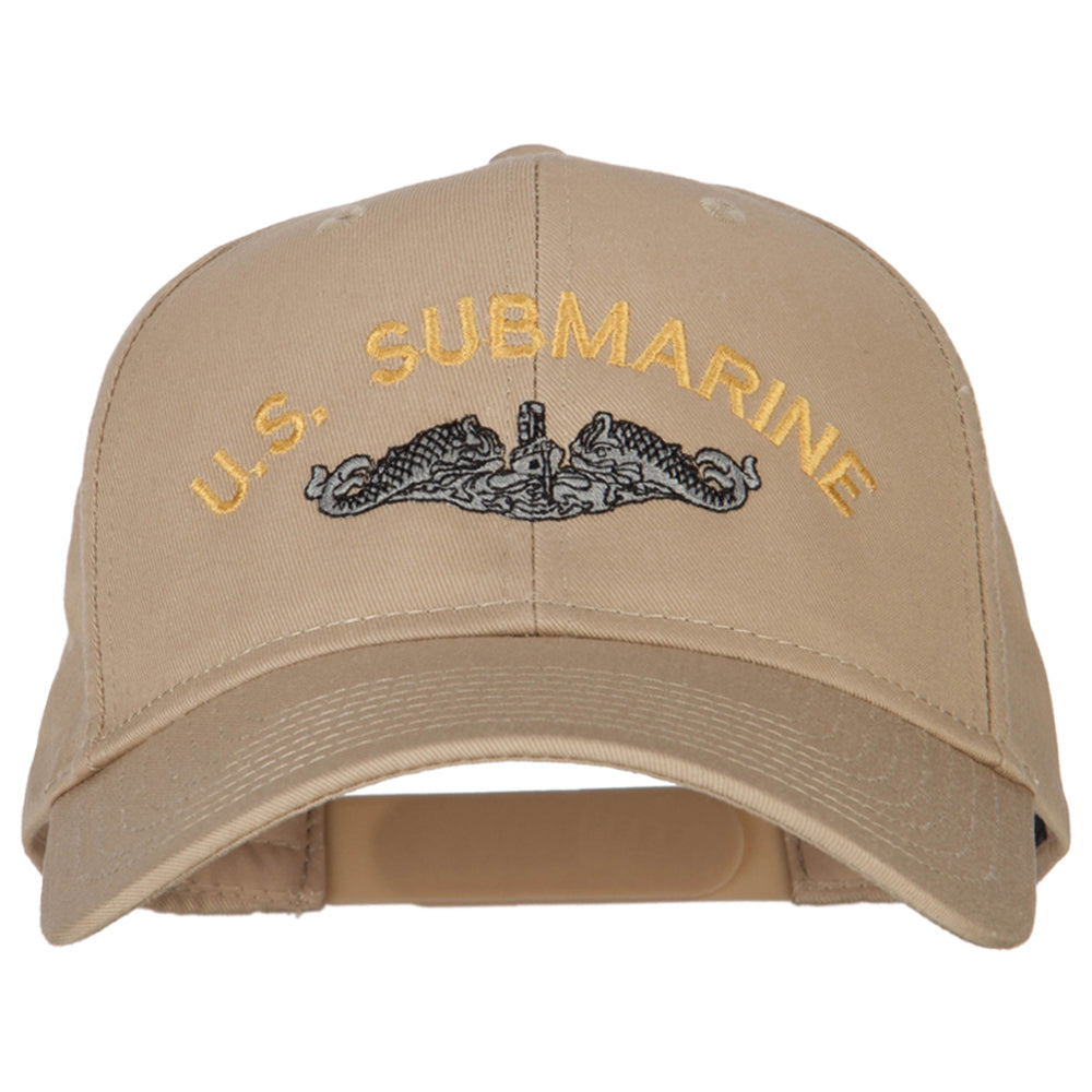 US Submarine Logo Embroidered Solid Cotton Pro Style Cap - Khaki OSFM ...