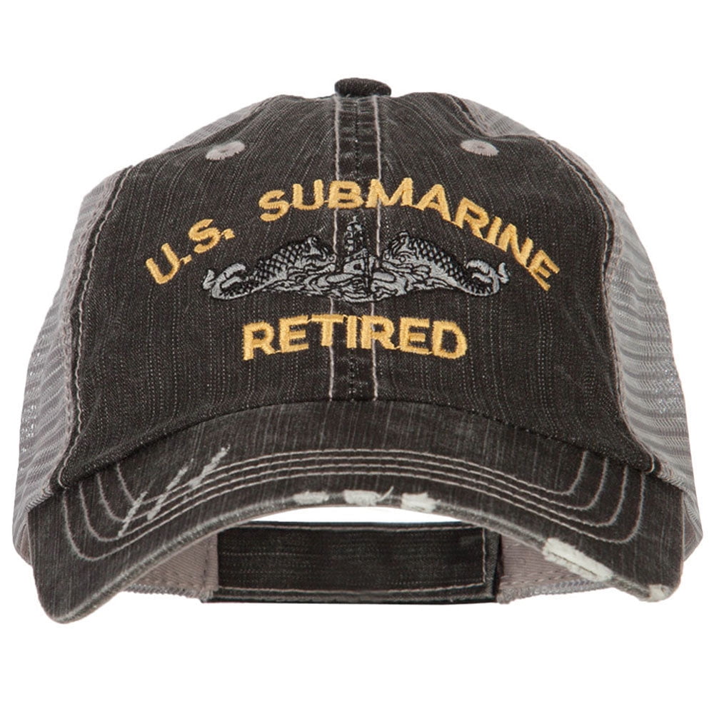 US Submarine Retired Embroidered Low Profile Cotton Mesh Cap - Black ...