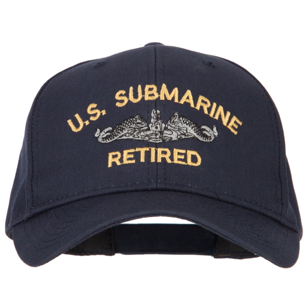 US Submarine Retired Logo Embroidered Solid Cotton Pro Style Cap - Navy ...