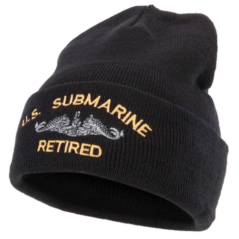 US Submarine Retired Military Embroidered Long Beanie - Black OSFM ...
