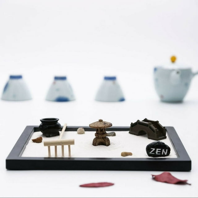 US Tabletop Mini Meditation Zen Garden w/ Pavilion statue Rock Venues ...
