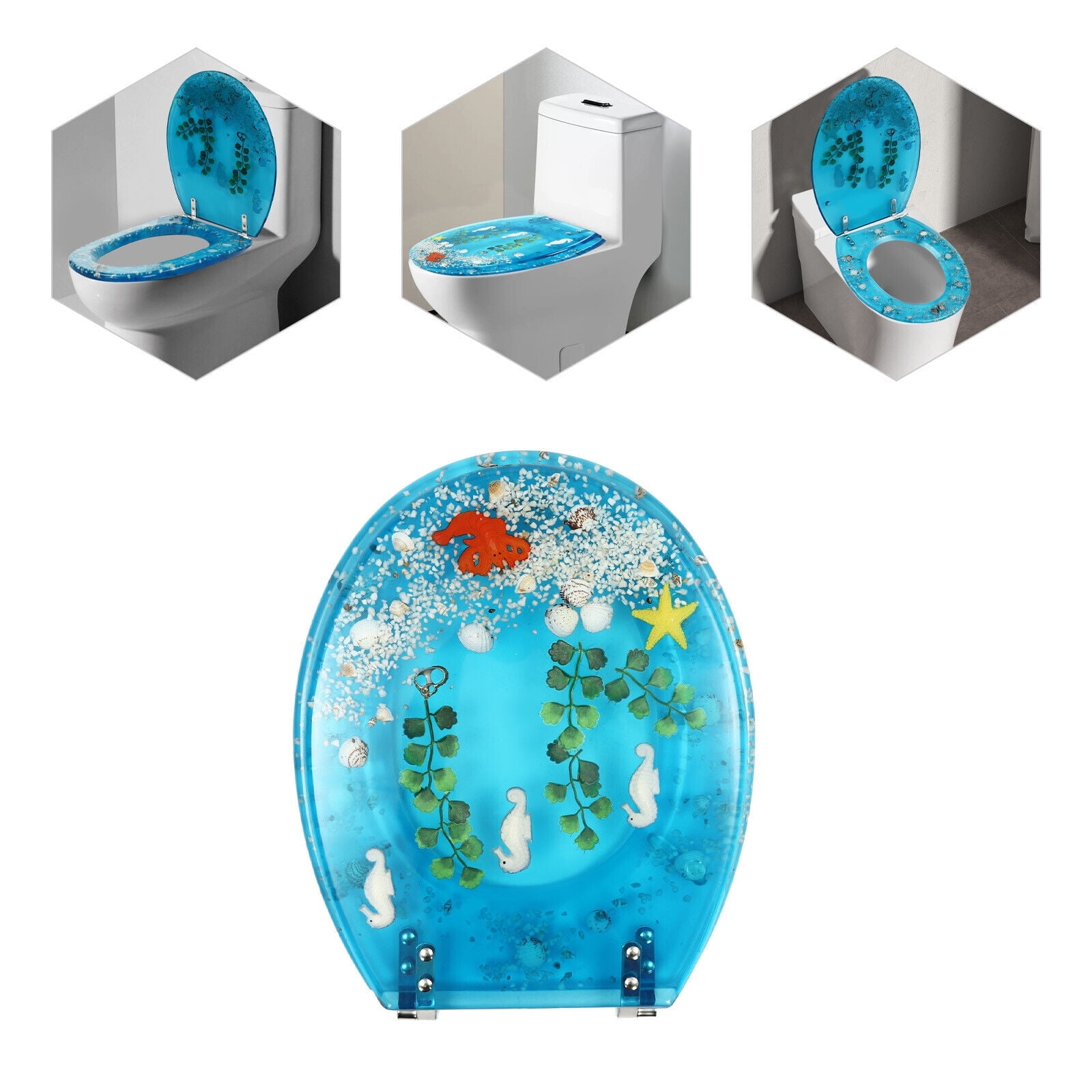 US~Toilet Seat Sea Shell Resin Silent Close Toilet Hinges Bathroom ...
