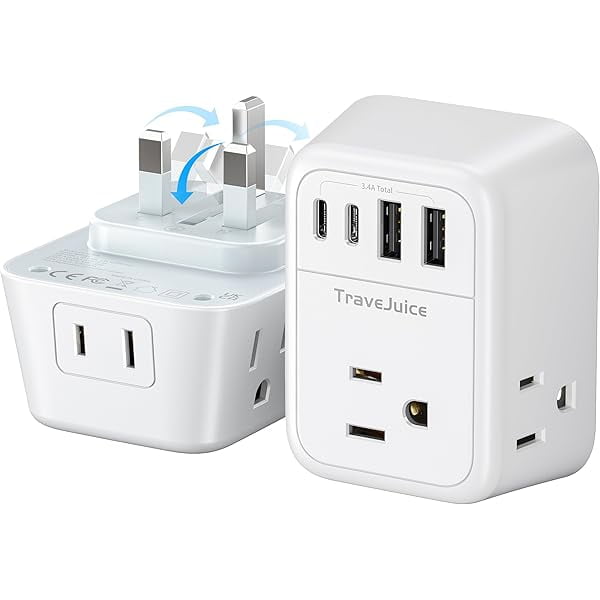 US to UK Plug Adapter, TraveJuice Type G Travel Adaptor Foldable with 4 ...