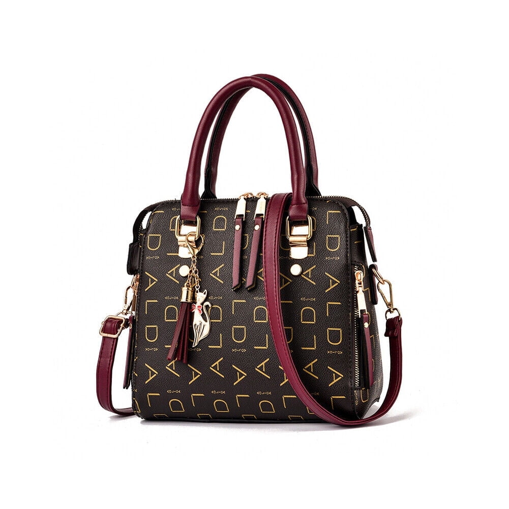 US Women Large PU Leather Purse with Top Handle Strap, Satchel Handbag ...