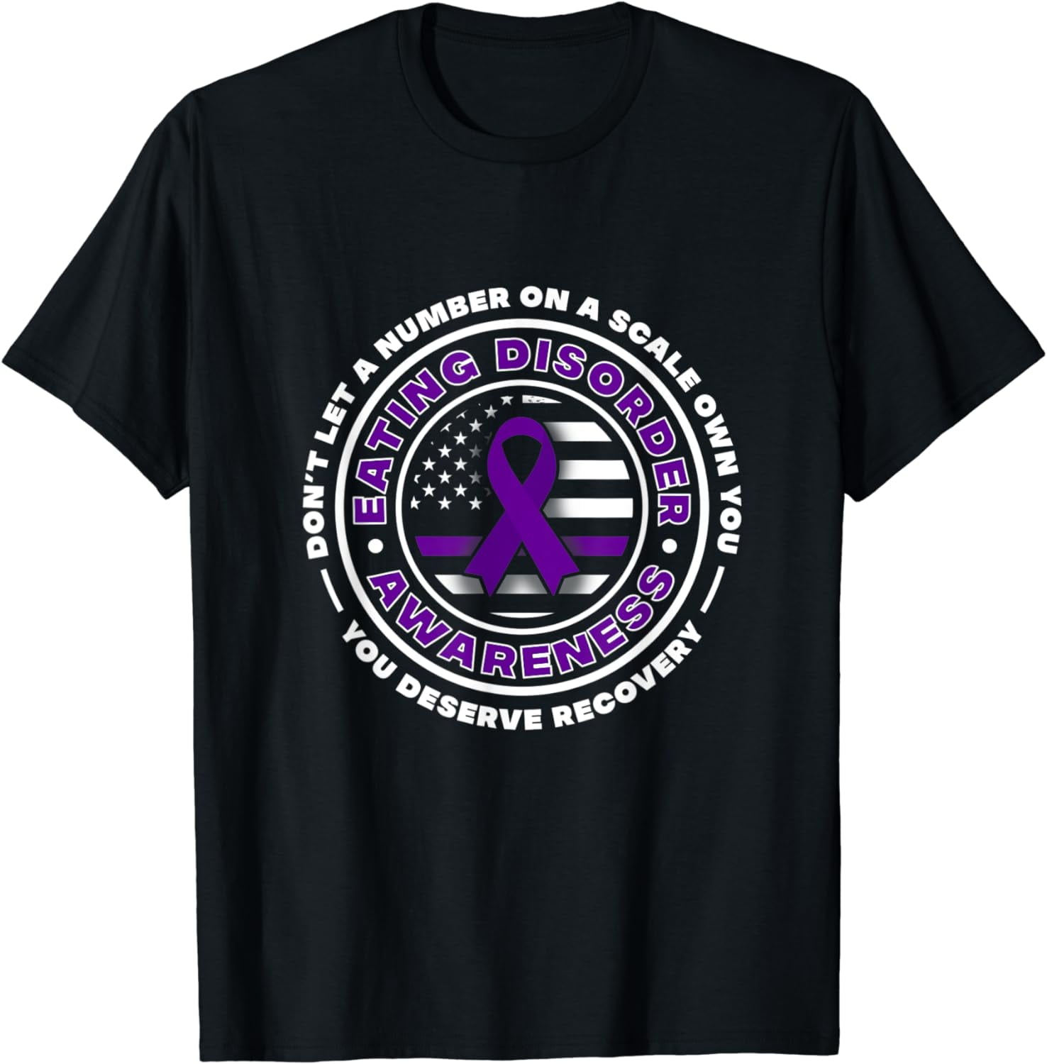 US flag with purple ribbons for eating disorder awareness T-Shirt ...