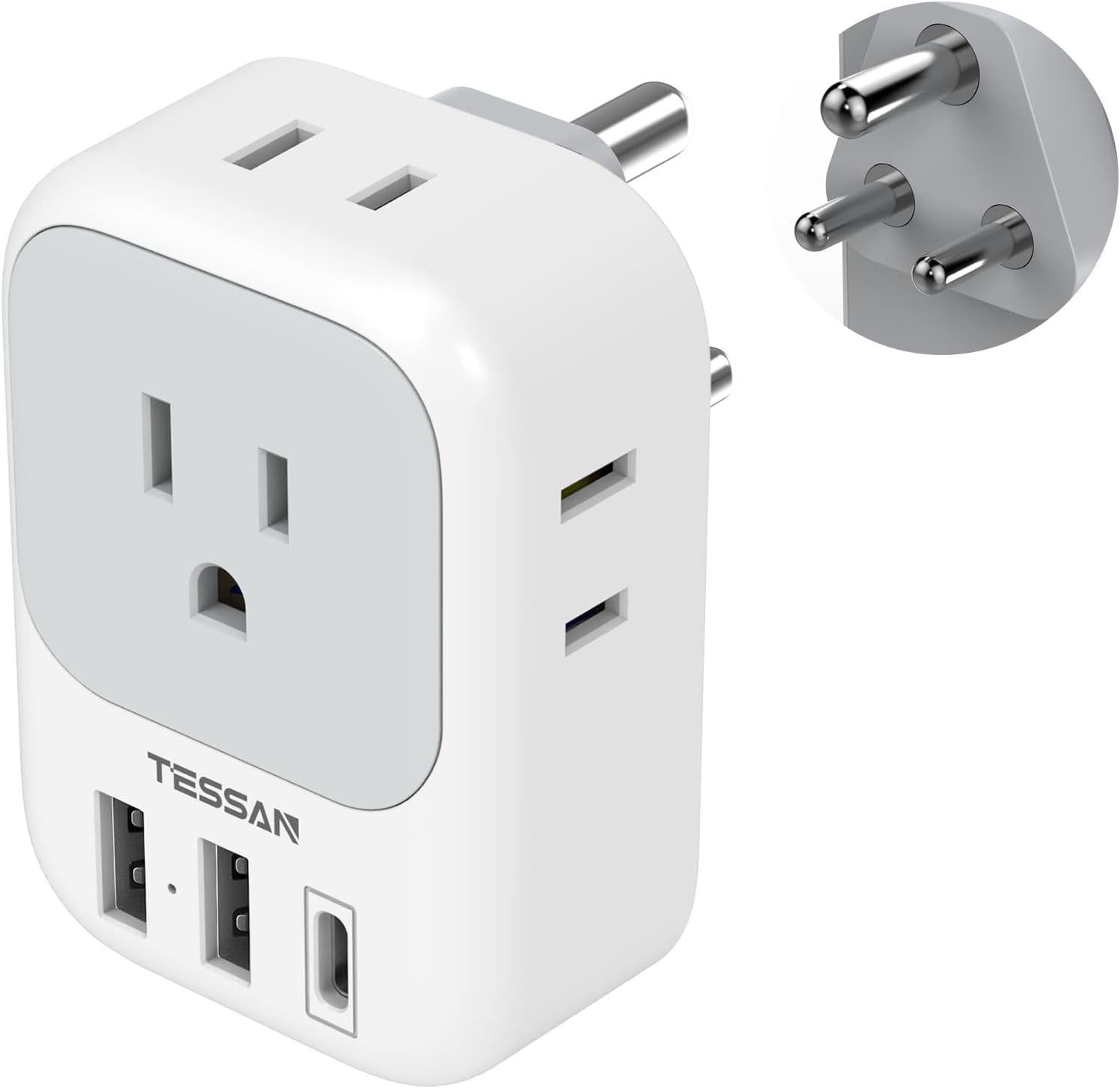 US to India Plug Adapter, India Power Adapter with 4 American Outlets 3 ...