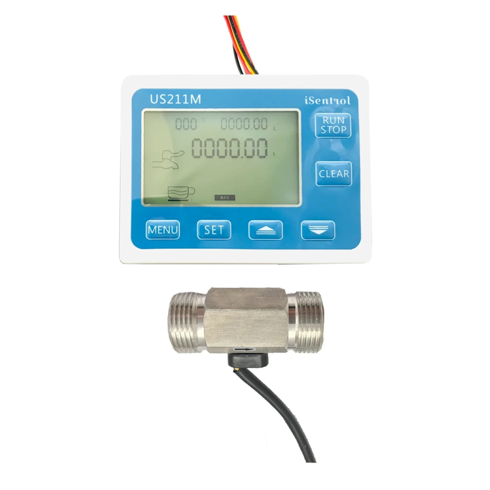 US211M Digital Flow Meter Totalizer With SUS304 Flow Sensor G3/4" USS ...