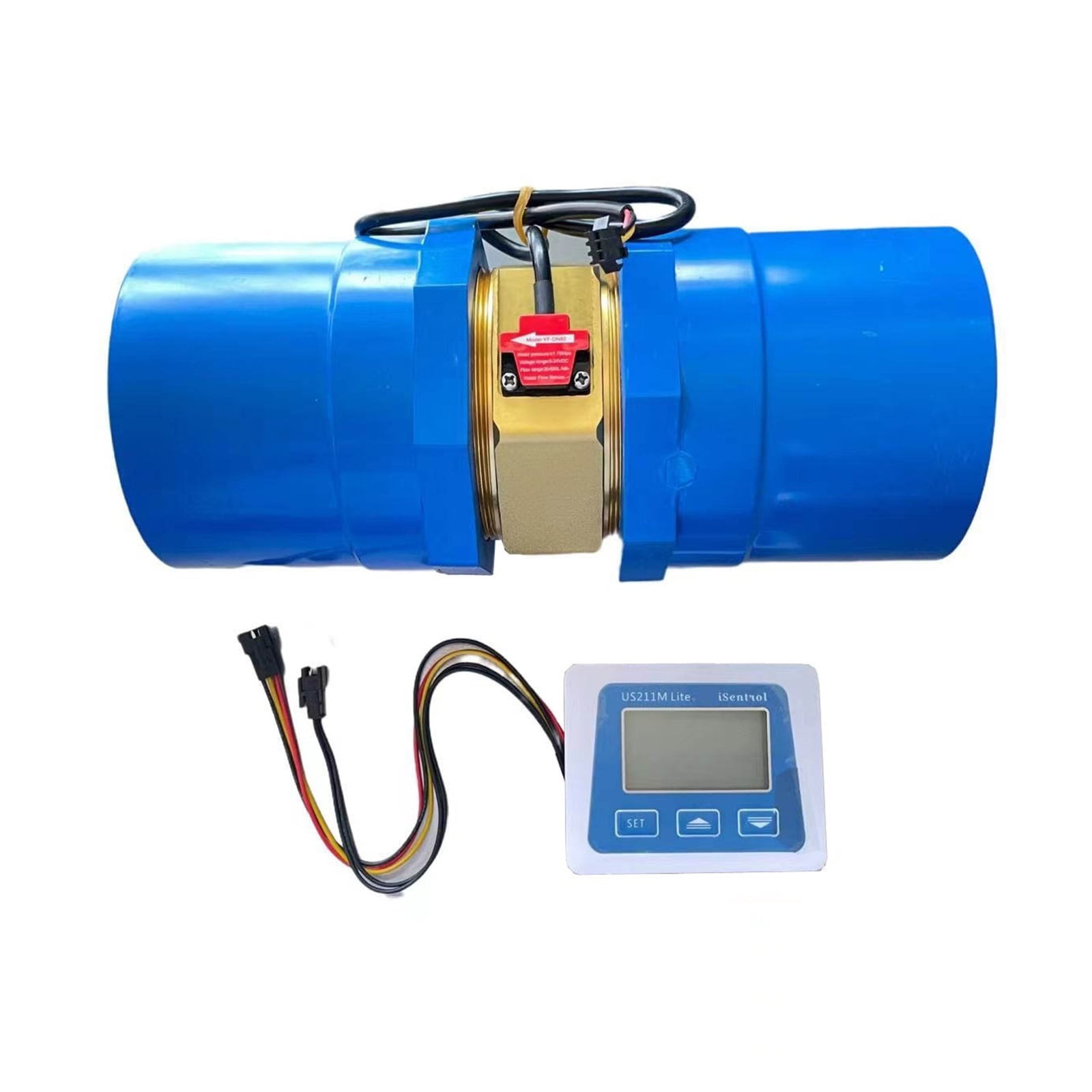 US211M Lite Digital Flow Meter, YF-DN80 20-500L/min G3" Flow Sensor With PVC-U Adaptors OD 90mm ...