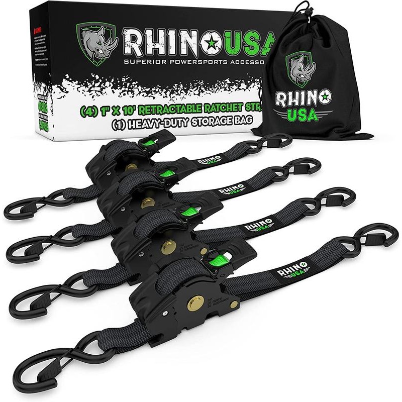 USA 1" x 10' Retractable Ratchet Straps (select 2 pack or 4 pack ...