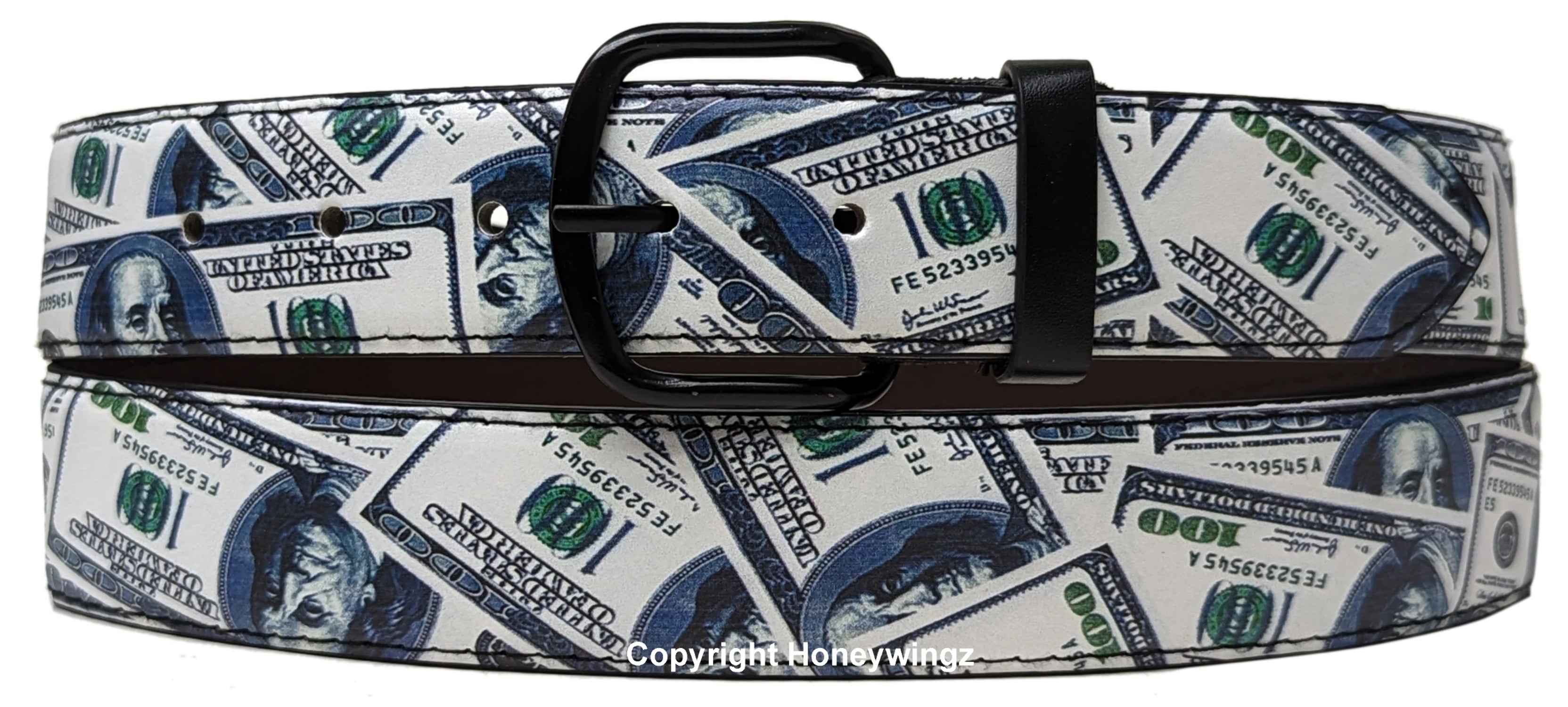 USA $100 Dollars Bills Style Bonded Leather Belt - Walmart.com