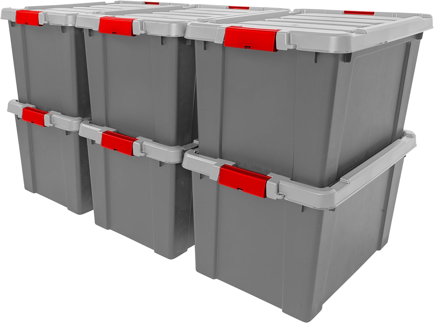 USA 19 Gallon Lockable Storage Totes with Lids, 6 Pack - Gray, Heavy ...