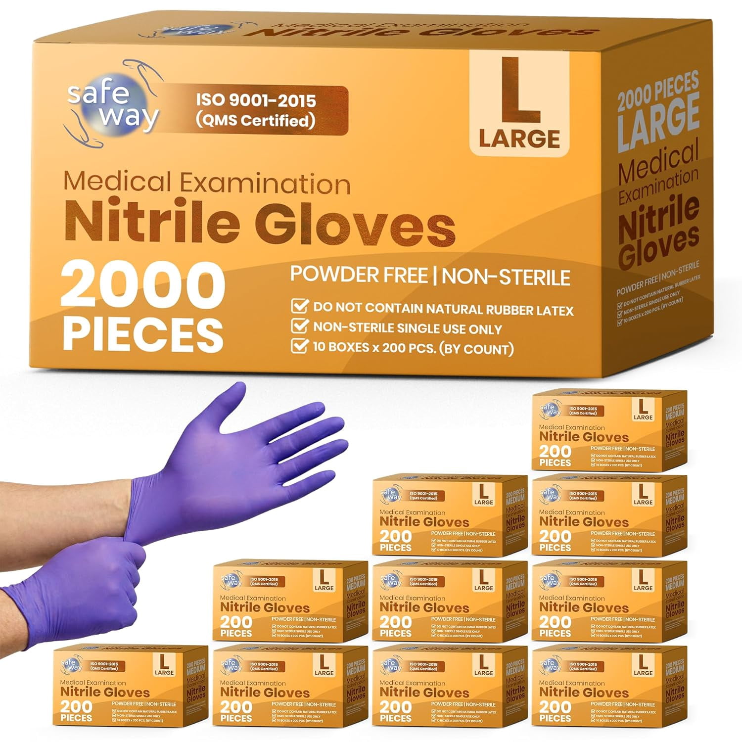 USA 2000 pcs, Large, Nitrile Disposable Gloves — Multi-Purpose Powder ...