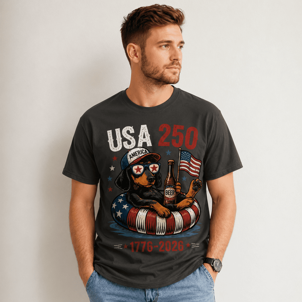 USA 250 Patriotic Dachshund T-Shirt, 1776–2026 America Graphic Tee ...