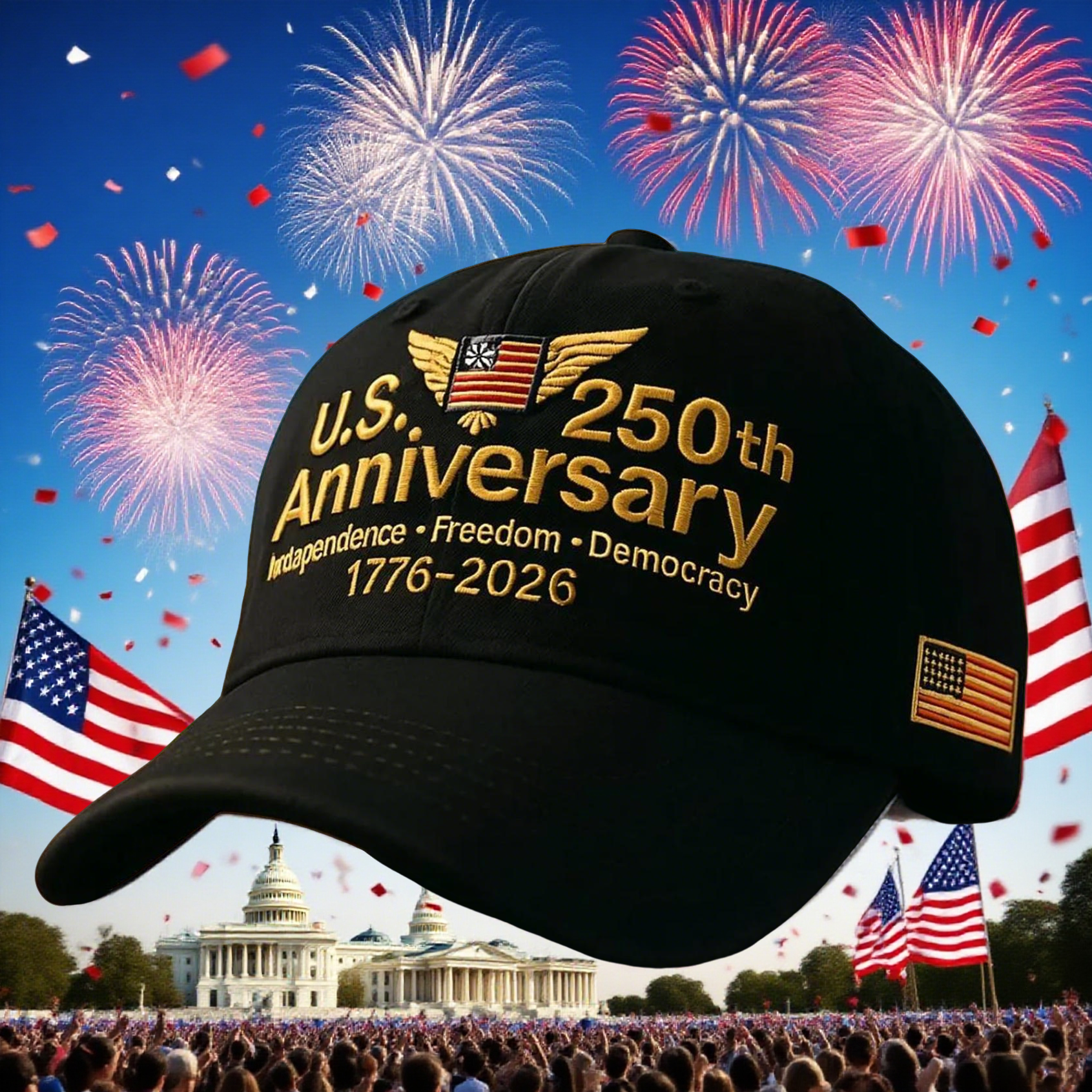 USA 250 Year Anniversary Tribute Hat, Adjustable Patriotic Baseball Cap ...
