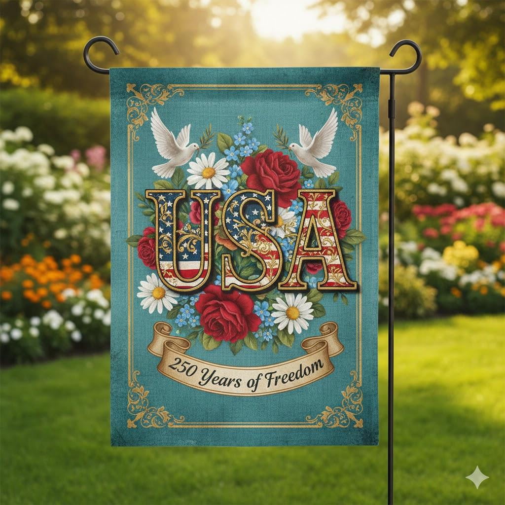 USA 250 Years of Freedom Flag, Semiquincentennial Flag, Floral ...