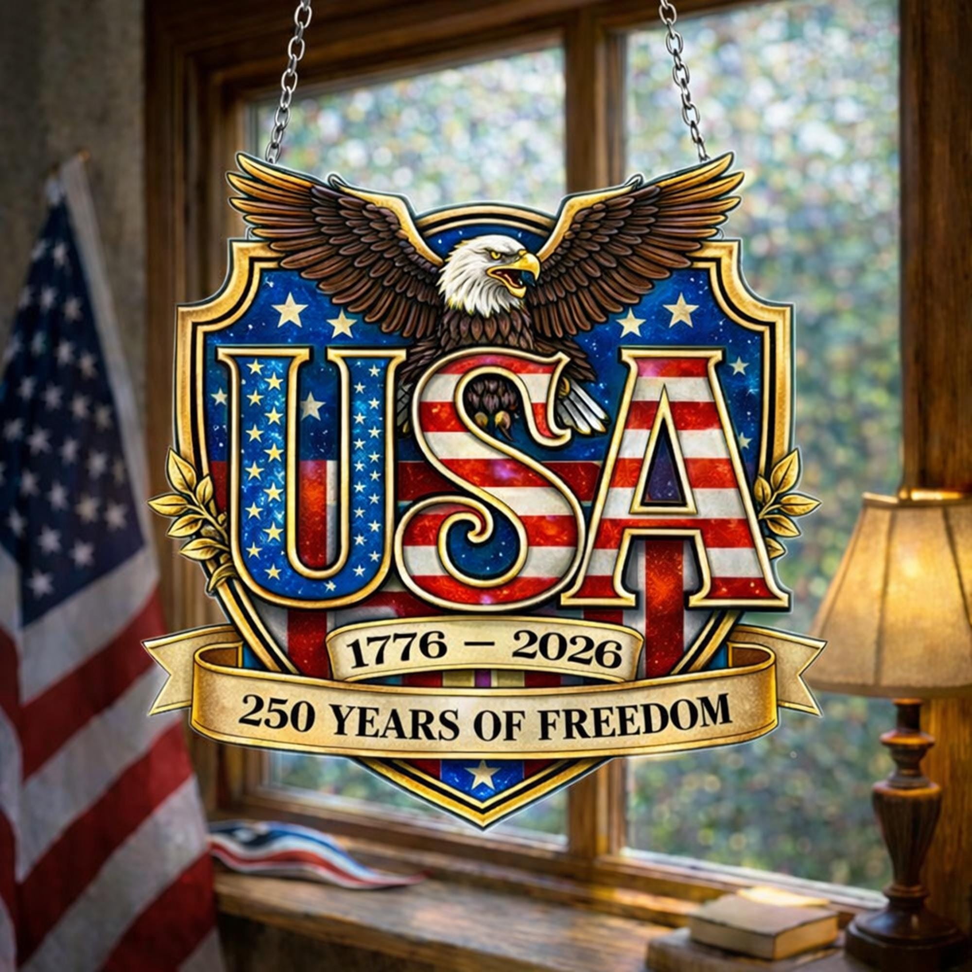 USA 250 Years of Freedom Suncatcher - American Shield Flat Acrylic ...