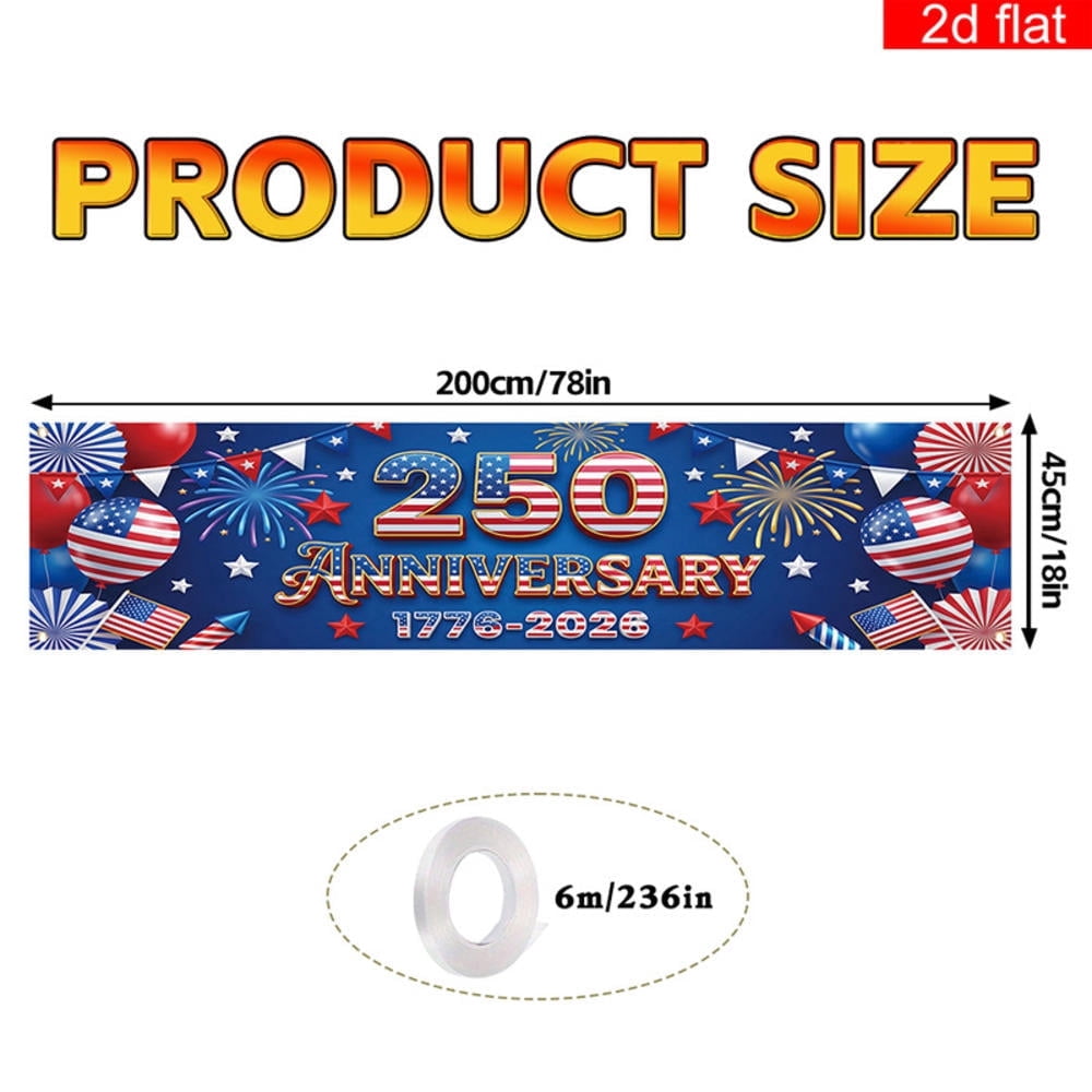 USA 250th Anniversary Banner Patriotic Decorations, 1776-2026 America ...