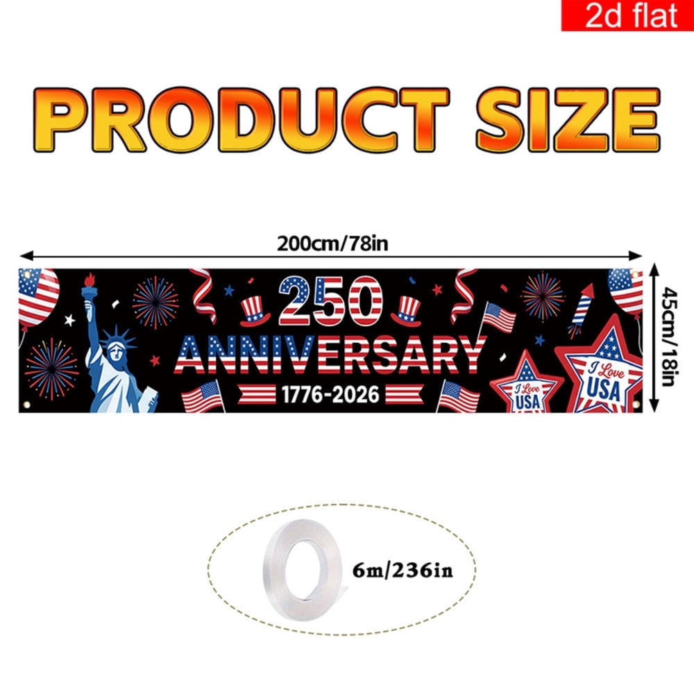 USA 250th Anniversary Banner Patriotic Decorations, 1776-2026 America ...