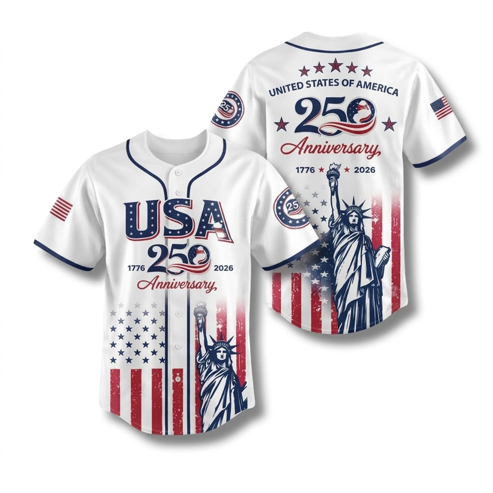 USA 250th Anniversary Baseball Jersey - Patriotic Statue of Liberty ...