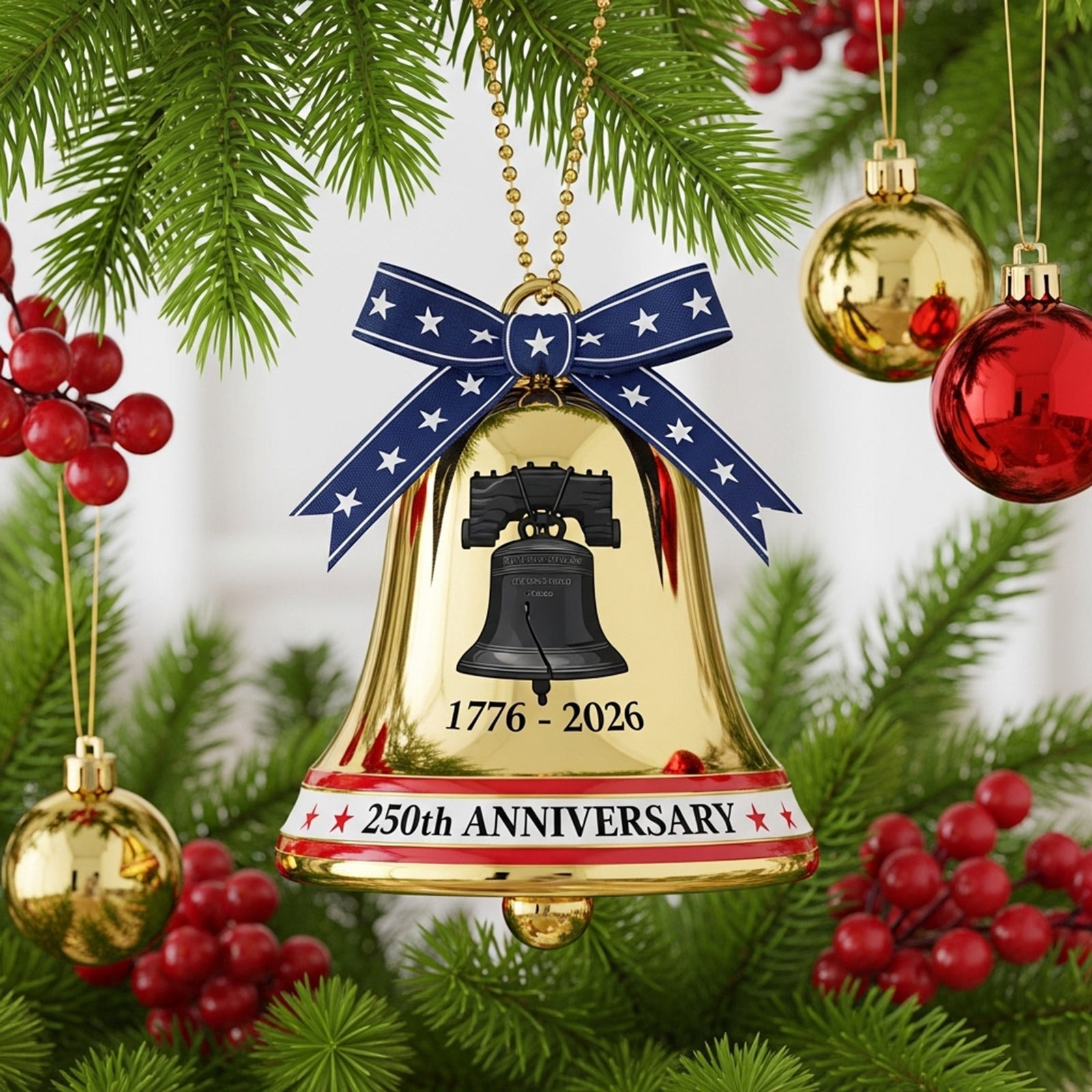 USA 250th Anniversary Bell Ornament, Patriotic Christmas Decoration ...