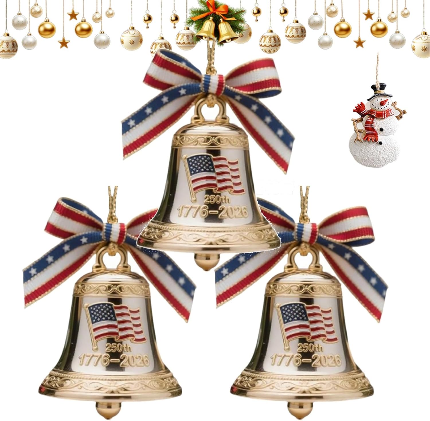 USA 250th Anniversary Bell Ornaments, United States 250th ...