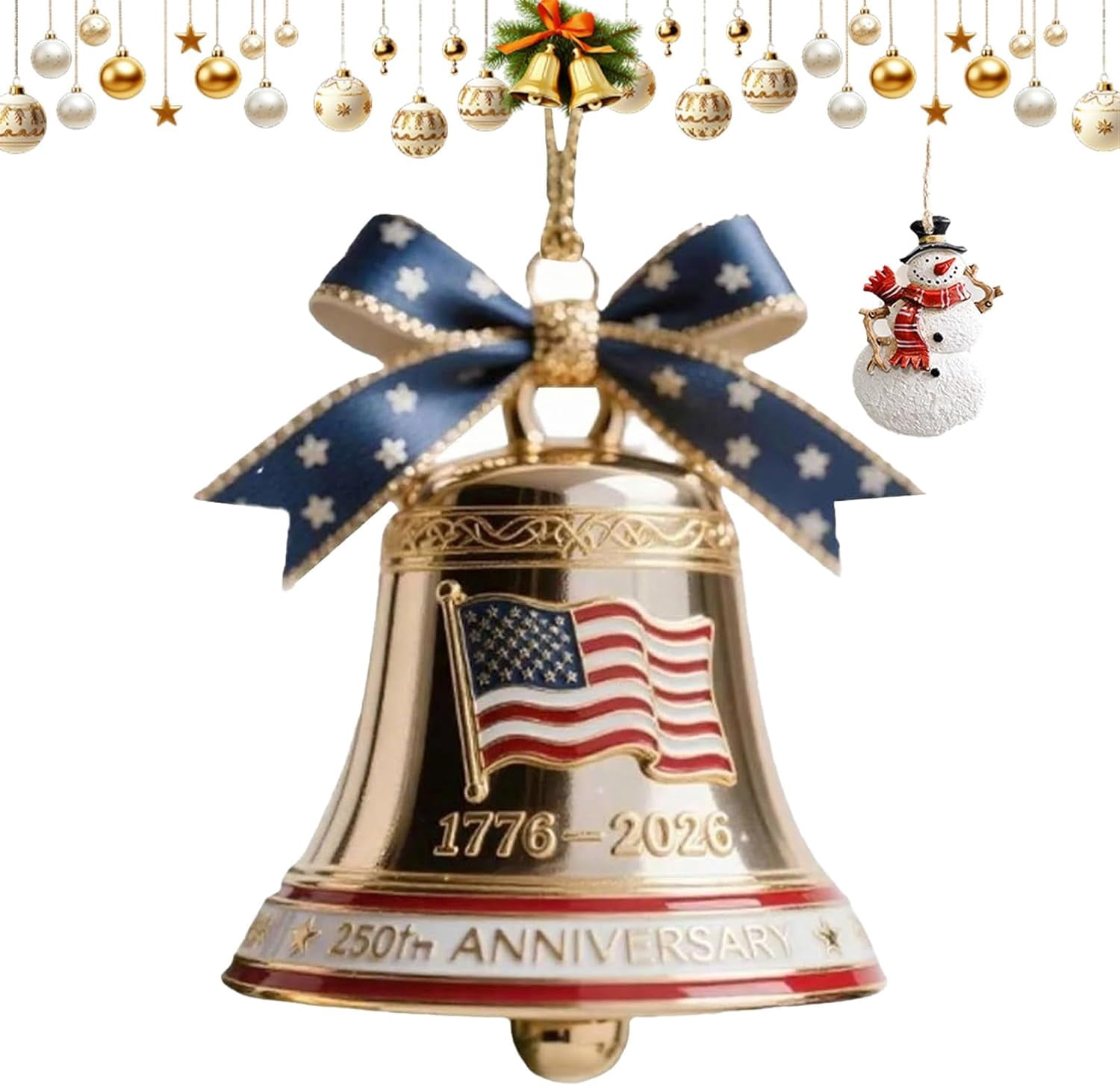USA 250th Anniversary Bell Ornaments, Vintage-Inspired Metal Hanging ...