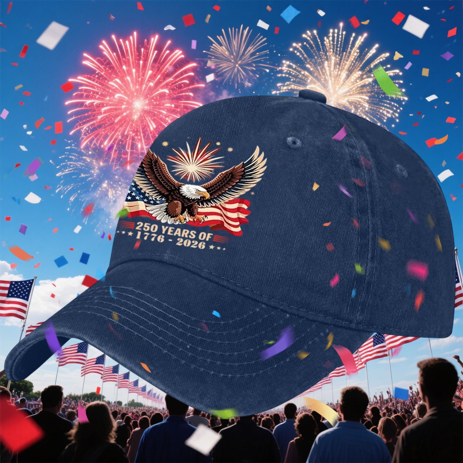 USA 250th Anniversary Cap Colorful Embroidered Baseball Hat Gold Eagle ...