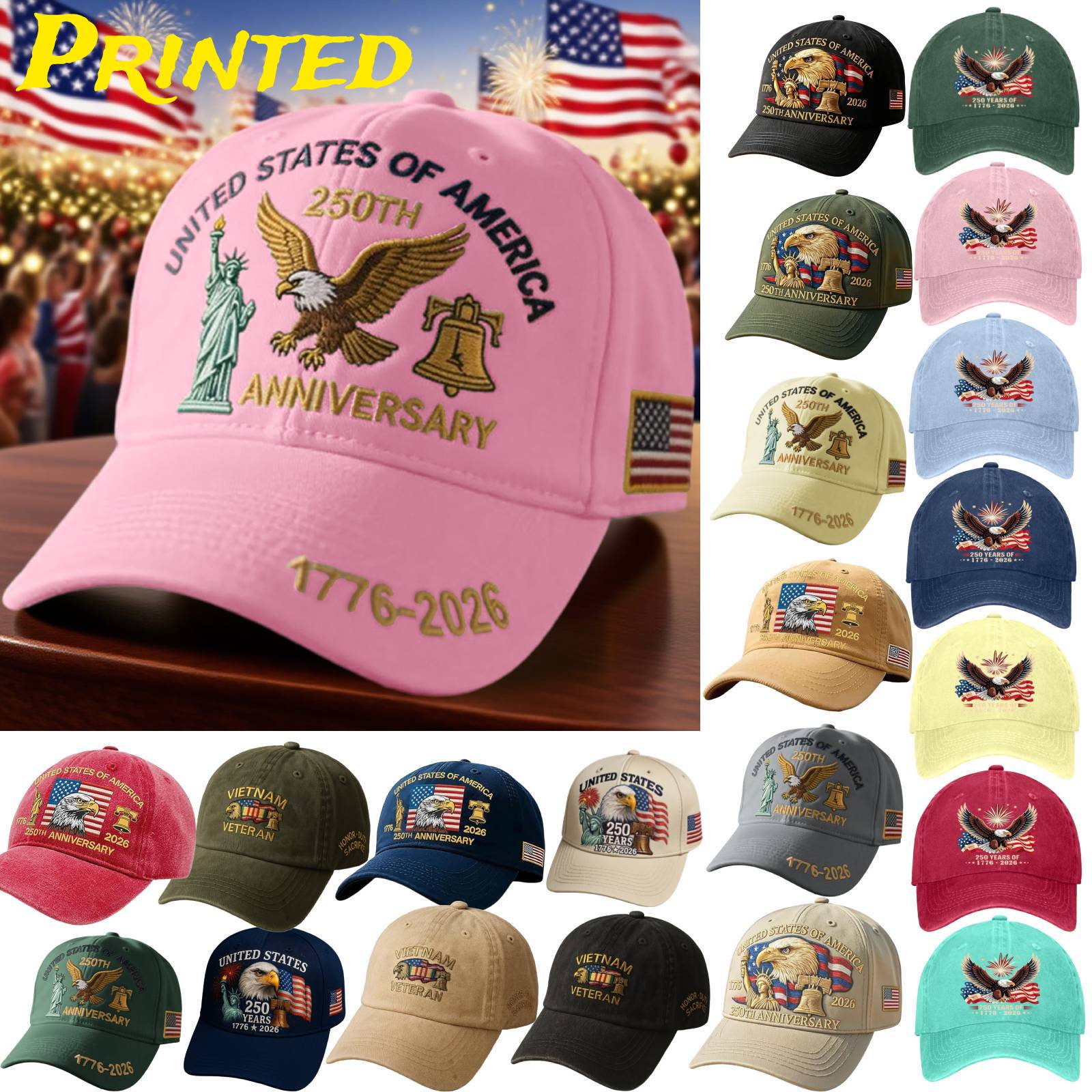 USA 250th Anniversary Commemorative Hat, Patriotic Baseball Cap for Men ...