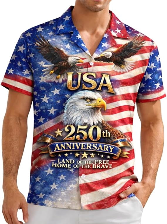 USA 250th Anniversary Eagle Flag Stars Stripes Hawaiian Shirt Land Of ...