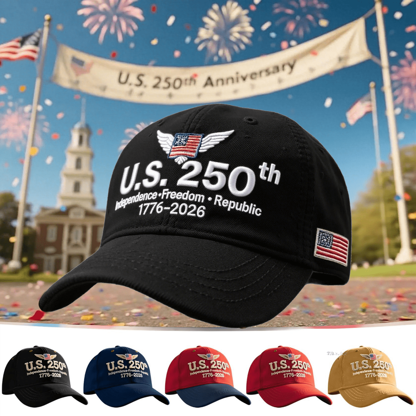 USA 250th Anniversary Embroidered Heritage Hat, Patriotic Retro Washed ...