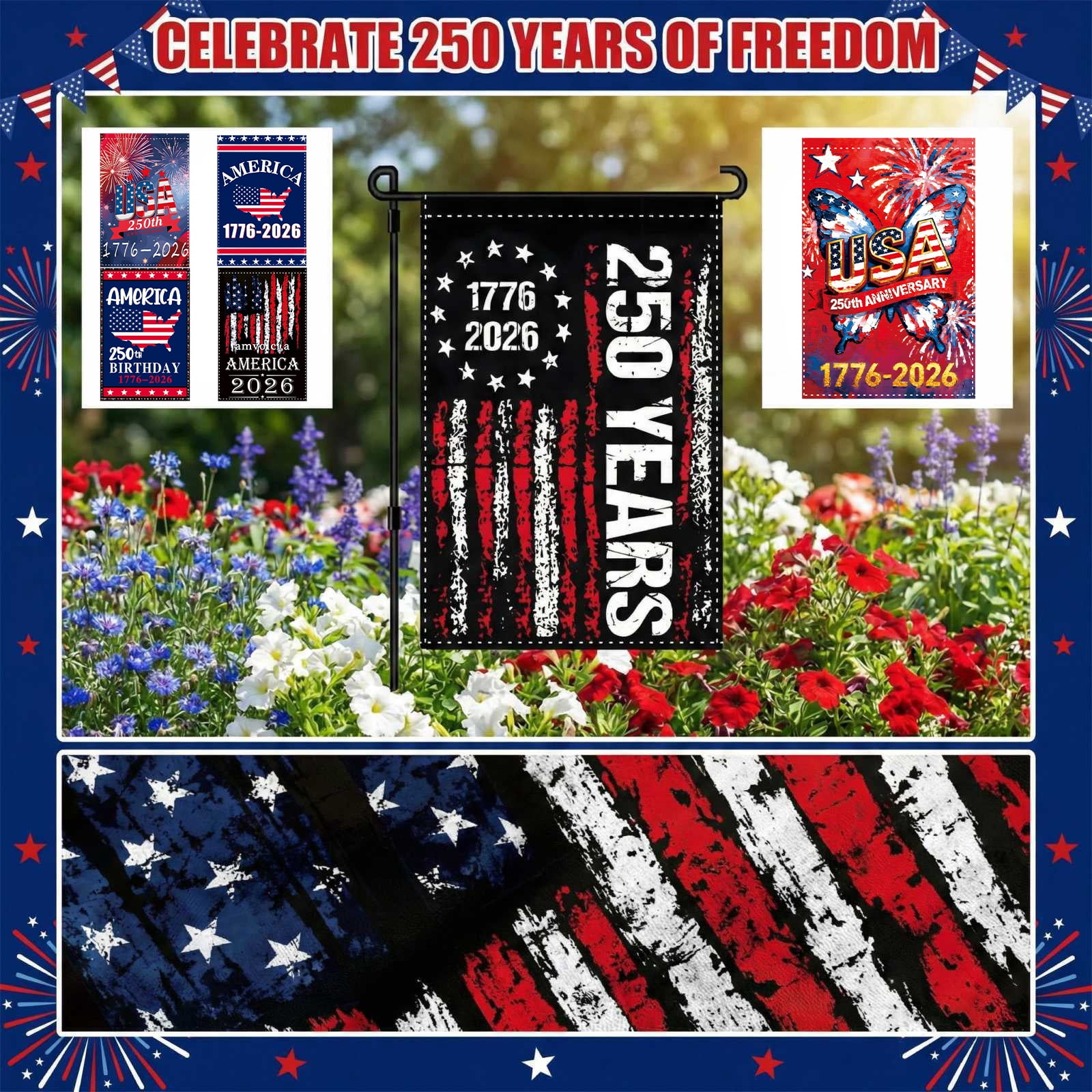 USA 250th Anniversary Garden Flag 1776 to 2026 Double Sided Outdoor ...