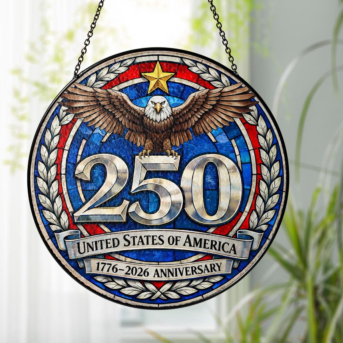 USA 250th Anniversary Glass Suncatcher v12, 1776-2026 Patriotic Art ...