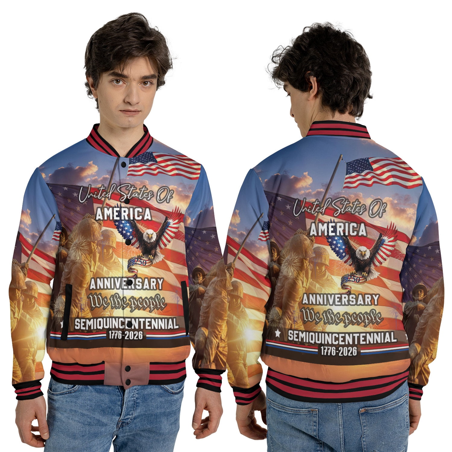 USA 250th Anniversary Jacket, Patriotic Eagle American Flag Outerwear ...
