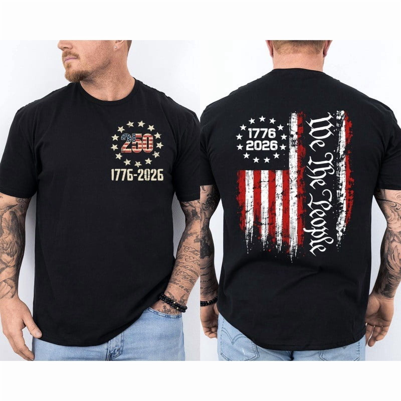 USA 250th Anniversary Patriotic American Flag Front Back Graphic T ...